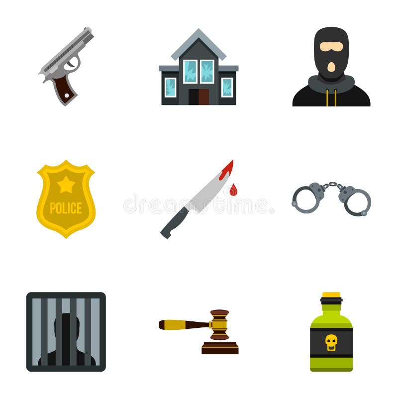Lawlessness Icons Set, Flat Style Stock Vector - Illustration of judge ...