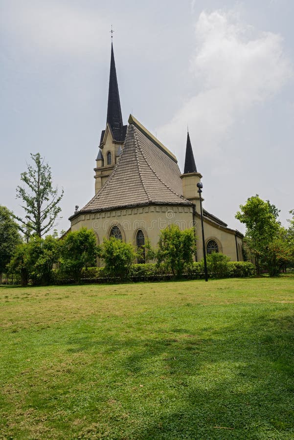 Lawn before Church in Sunny Spring Stock Image - Image of building ...