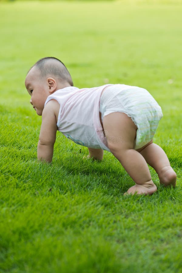 Crying Baby in the Park Lawn Stock Image - Image of grass, outdoors ...