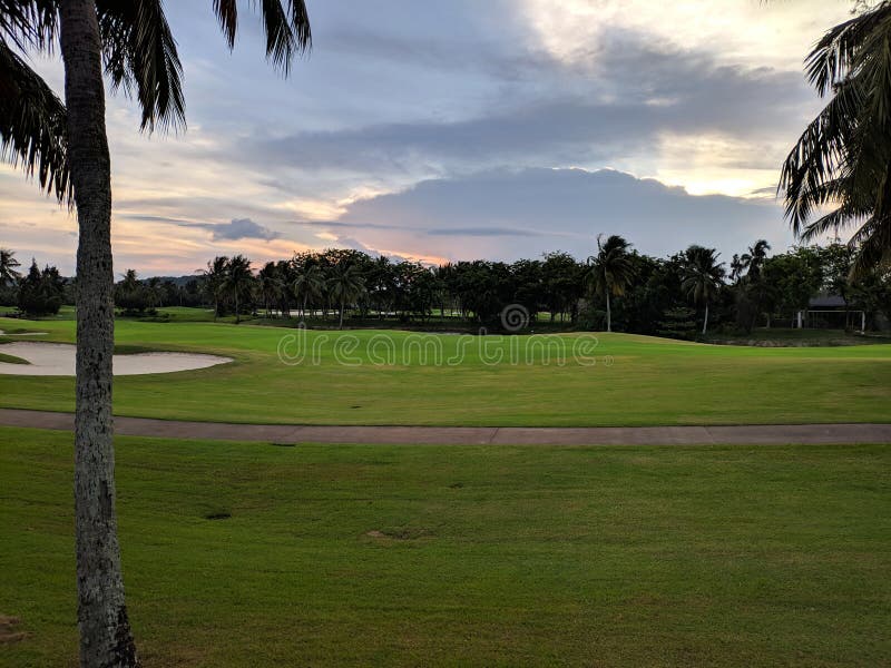 The Lawn of the Golf Course at Night Fall Stock Photo - Image of ...