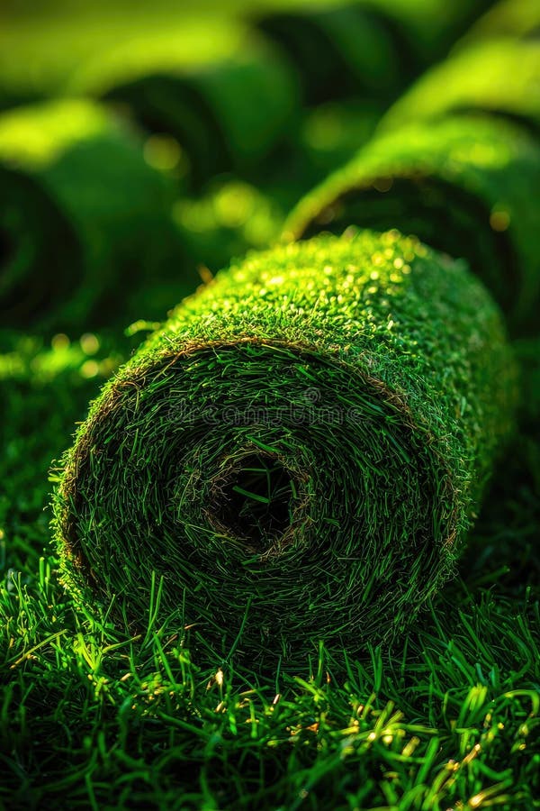Lawn Grass in a Roll. Selective Focus Stock Image - Image of installation, installing: 341397211