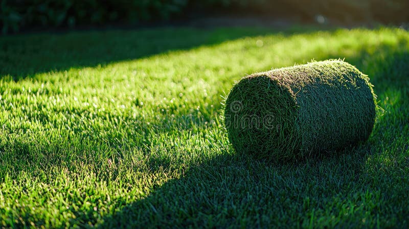Lawn Grass in a Roll. Selective Focus Stock Photo - Image of ground ...