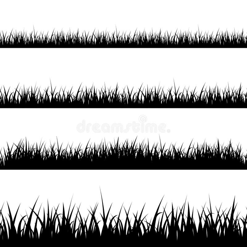 Lawn Grass Seamless Borders Silhouettes Set Vector Illustration ...