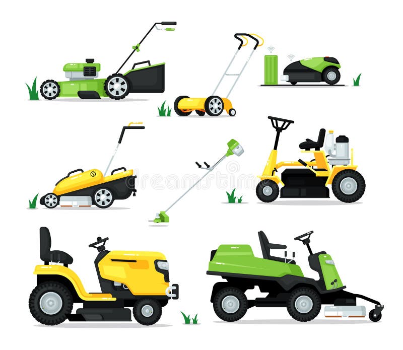 Lawn Mover Machine with Engine and Mechanical Shear Set Stock Vector ...