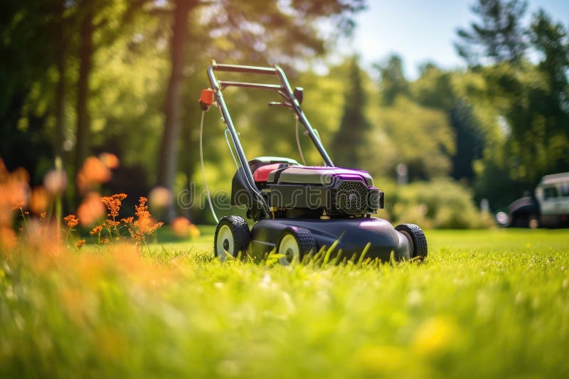 Lawn Moving on the Field at Spring. AI Generated Stock Illustration ...