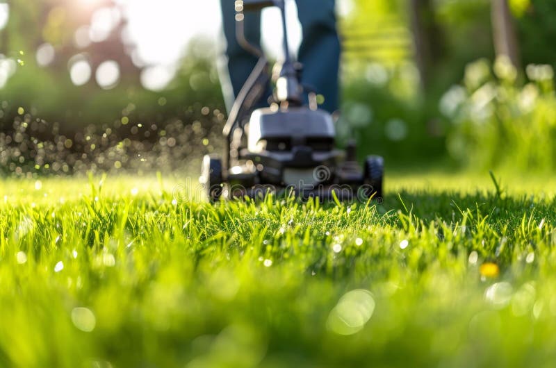 Lawn Mower on the Grass Mowing the Grass Mowing the Lawn Stock ...