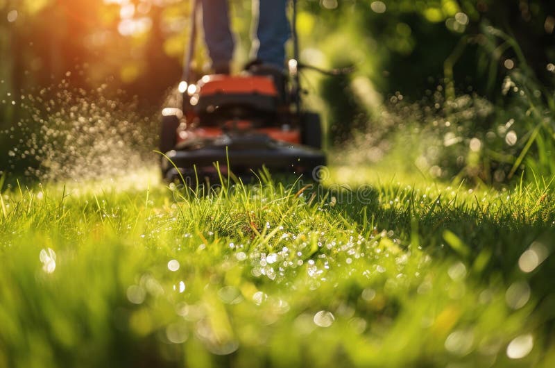 Lawn Mower On The Lawn Mowing The Grass Mowing The Lawn Stock Illustration Illustration Of