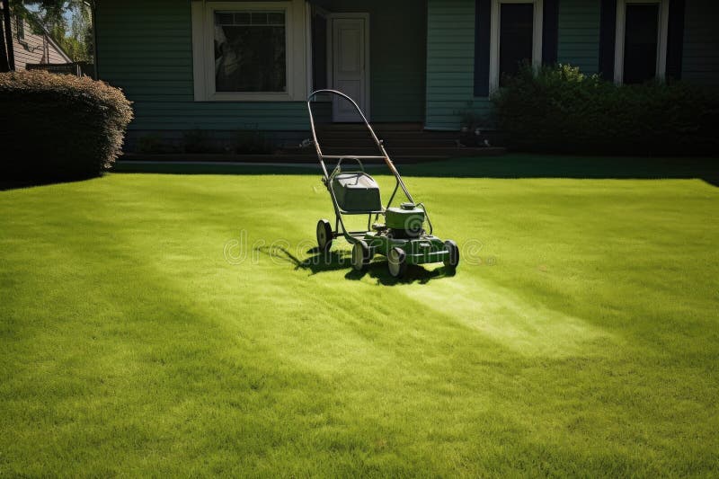 Lawn Mowers Shadow on a Sunlit Green Lawn Stock Illustration ...