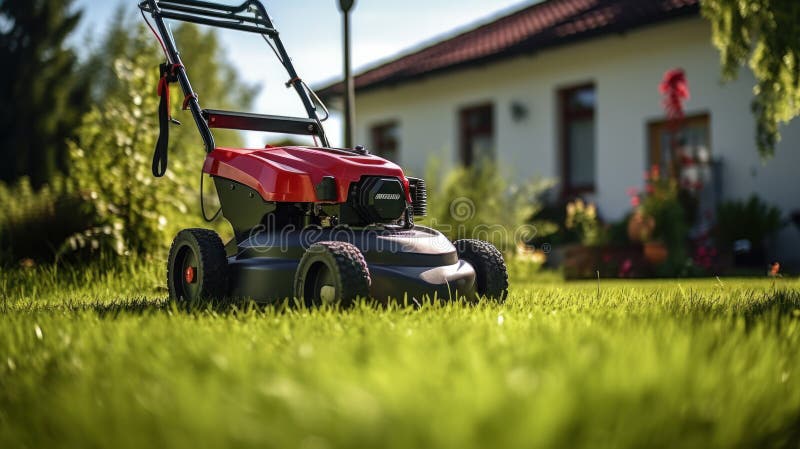 Lawn Robot Mows the Lawn. Robotic Lawn Mower Cutting Grass Stock Image ...