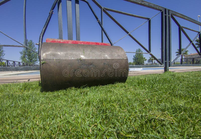 Lawn Roller Used To Compact Soil Stock Photo - Image of soil ...