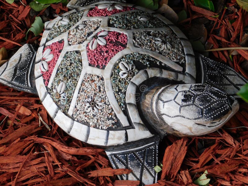 Lawn Turtle Figurine in the Garden Stock Photo - Image of white, black ...