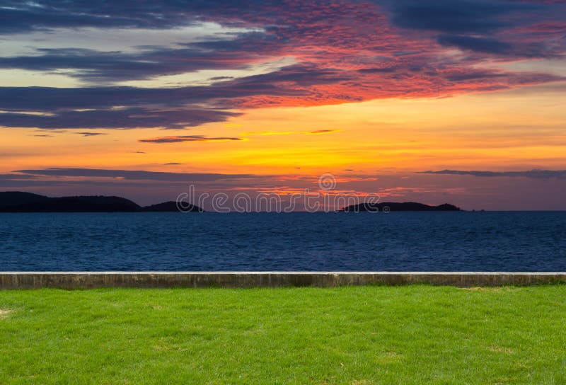 The Lawn and Twilight Empty Sea View Stock Image - Image of summer ...