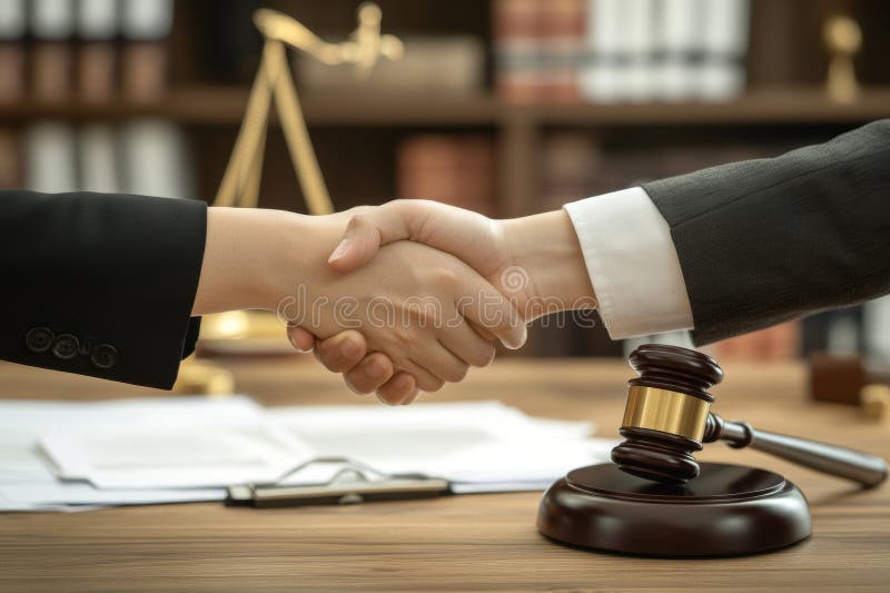 A Lawyer and Client Engaged in a Handshake in a Professional Office ...
