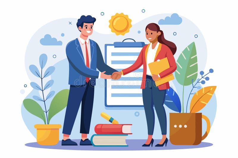 A Lawyer and Client Shake Hands To Solidify an Agreement, Surrounded by ...