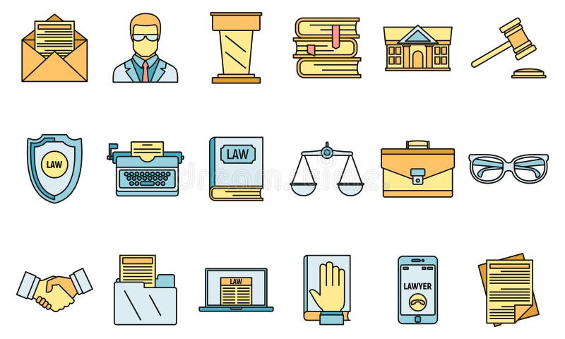 Lawyer Justice Icons Set Vector Color Stock Vector - Illustration of ...