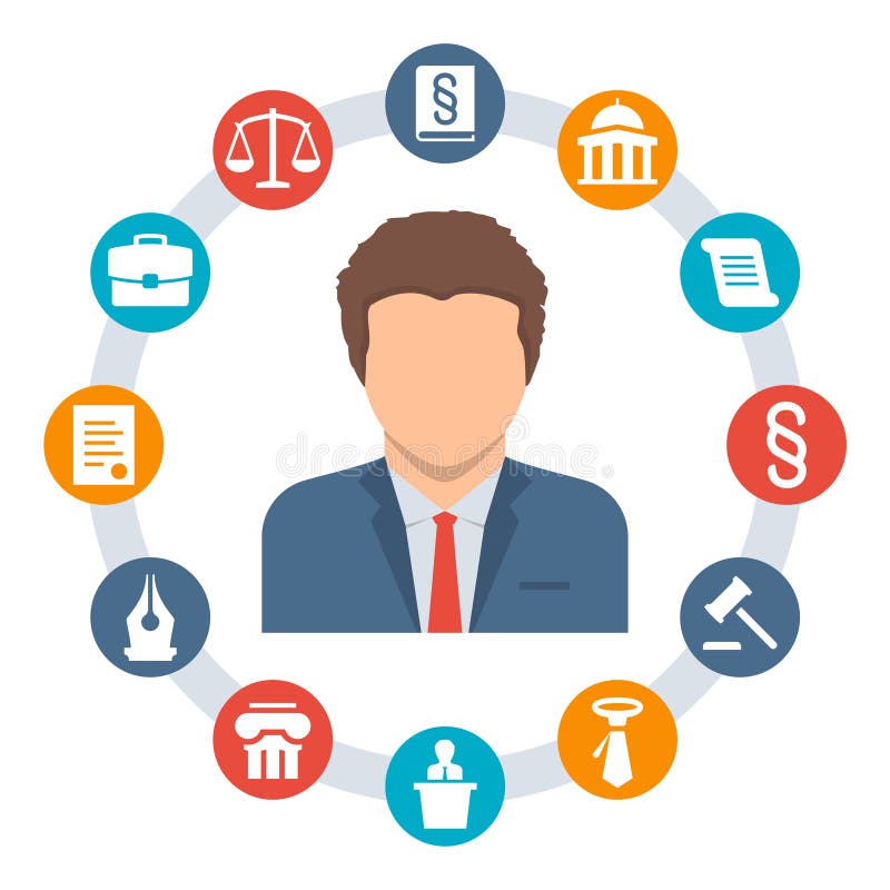 Lawyer, law concept icons stock vector. Illustration of expert - 164477651