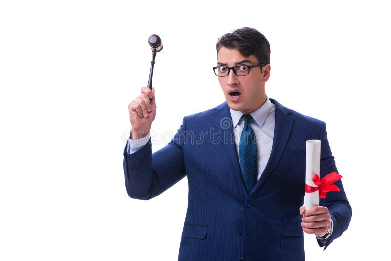 The Lawyer Law Student with a Gavel Isolated on White Background Stock ...