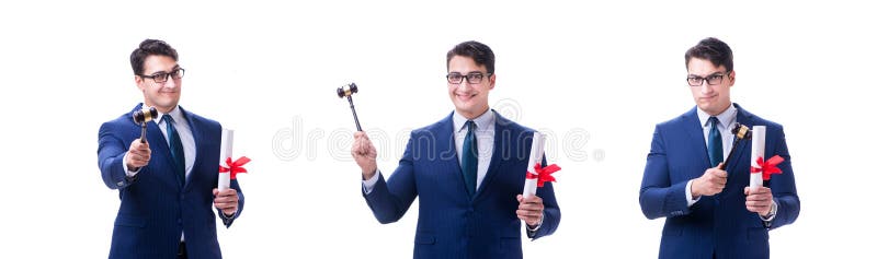 The Lawyer Law Student with a Gavel Isolated on White Background Stock ...