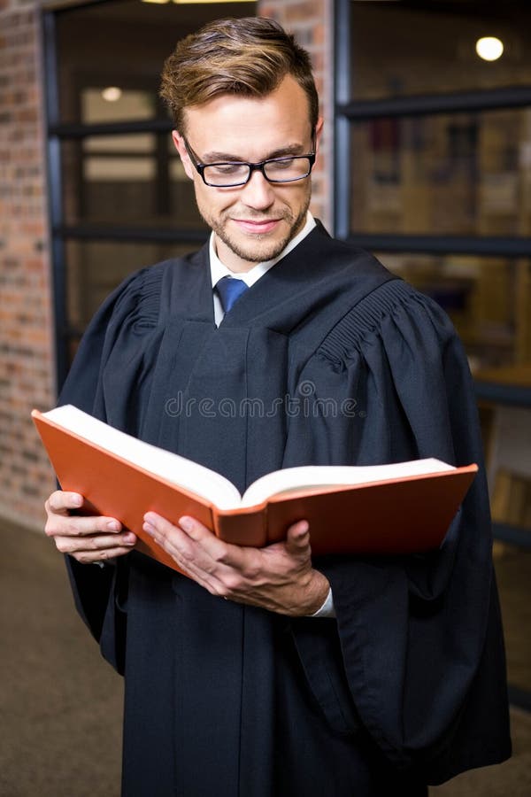 Lawyer Reading Law Book Near Library Stock Image - Image of office ...