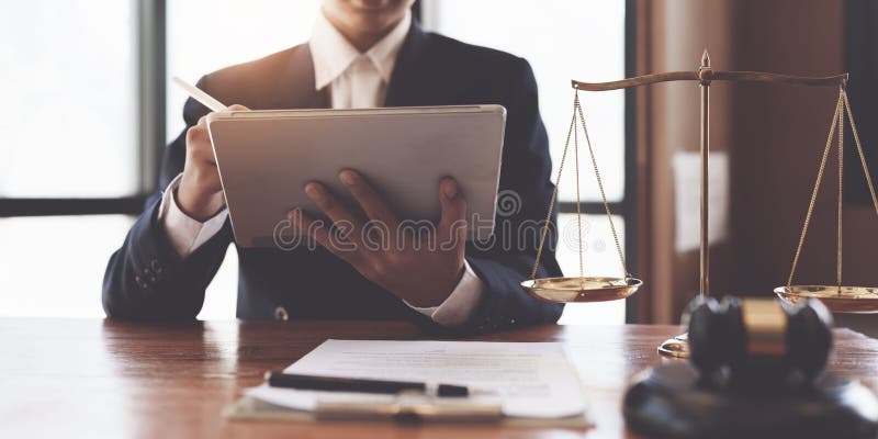 Lawyer Working or Reading Agreement Contract in Office Workplace for ...