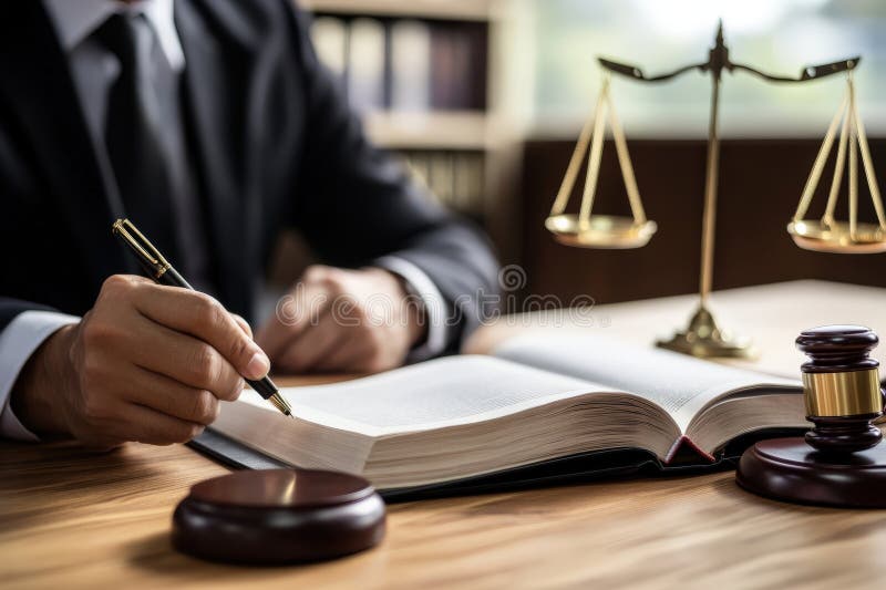 A Lawyer is Writing Notes on Paper in Front of a Book Stock Photo ...