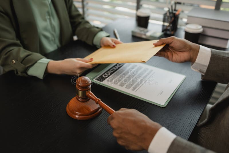 Lawyers Looking through Client Document Together, Lawyer Team Doing ...