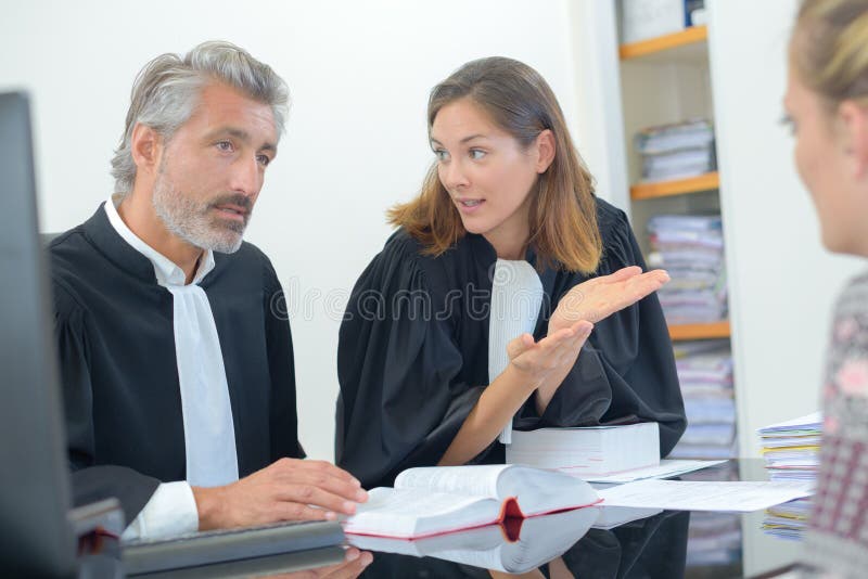 Lawyers Talking with Client Stock Image - Image of document, book ...