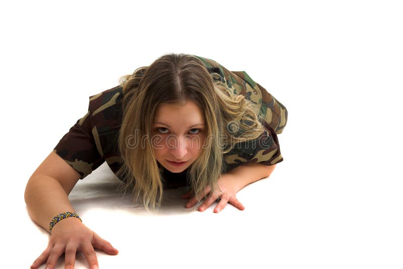 Pretty Pin-up Girl Lying On Floor Stock Image - Image of crawling ...
