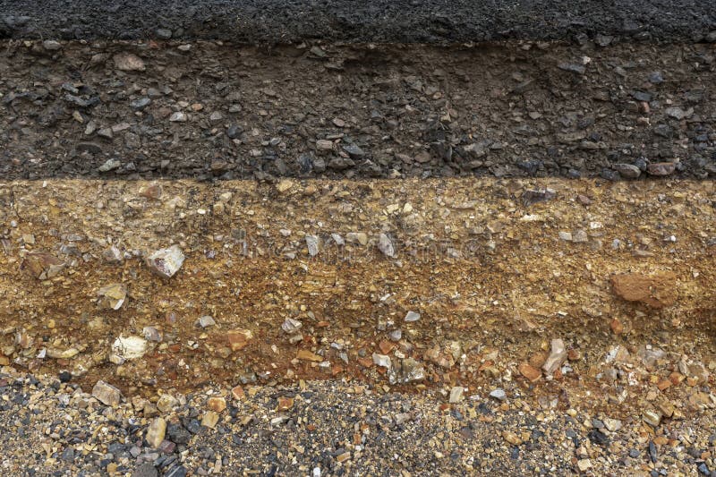 The Layer of Asphalt Road with Soil and Rock Stock Image - Image of ...