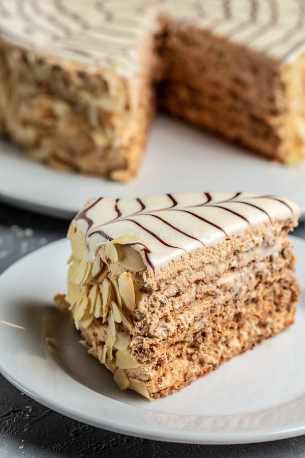 Layer Cake with Caramel and Nut. Vertical Image. Top View Stock Photo ...
