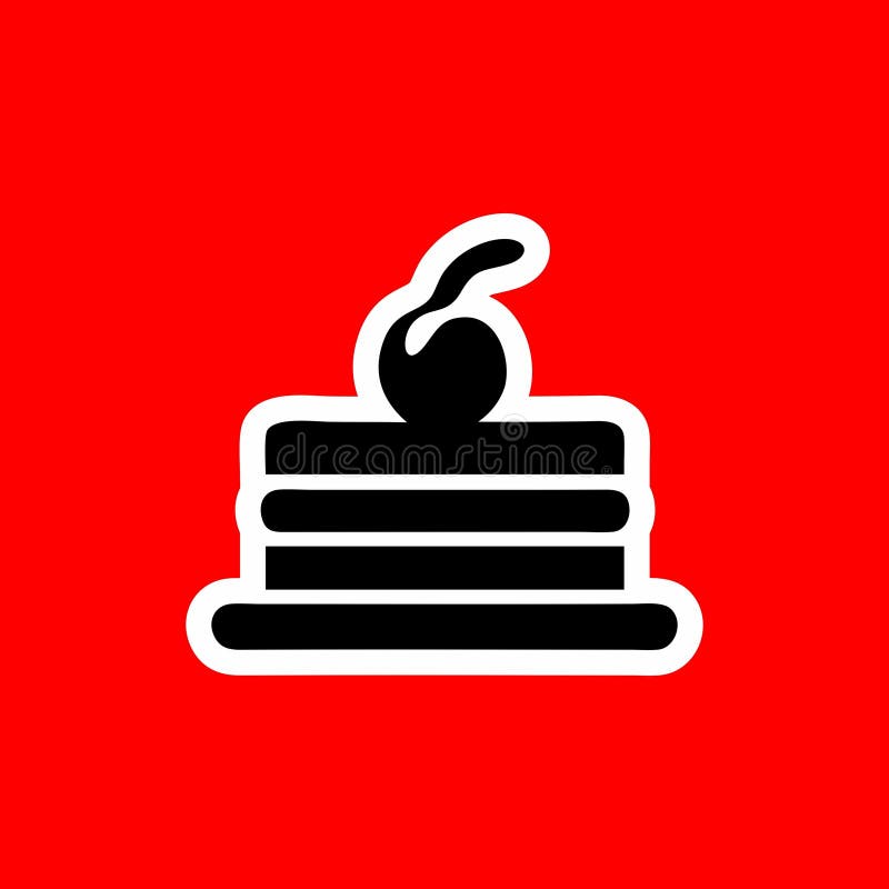Layer Cake Icon with Cherry Topping on Red Background Stock Vector ...