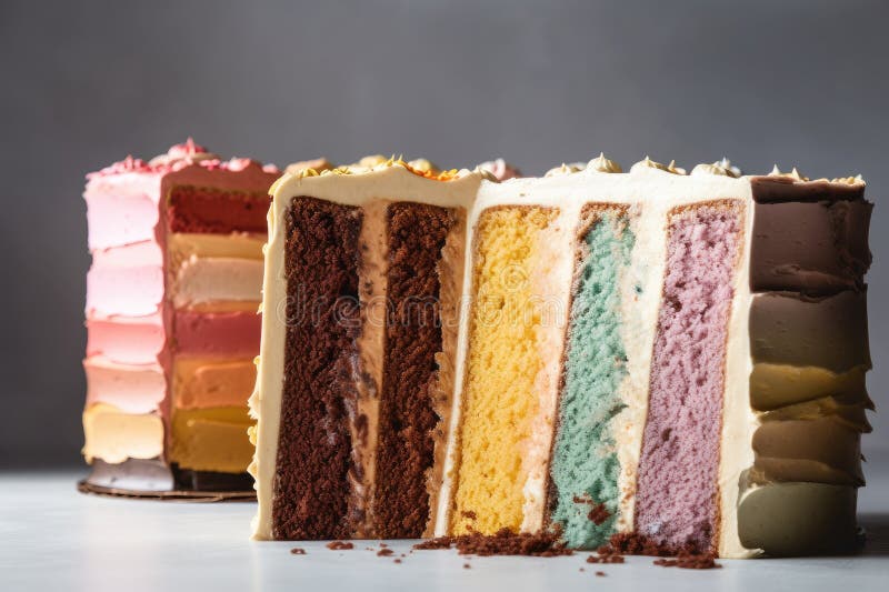 A Layer Cake with a Variety of Frosting Flavors and Colors, Showcasing ...