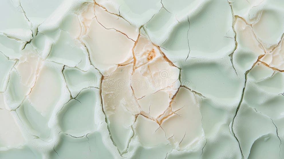 Layer of Cracked Pastel Green Paste is Peeling, Showing the Off-white ...