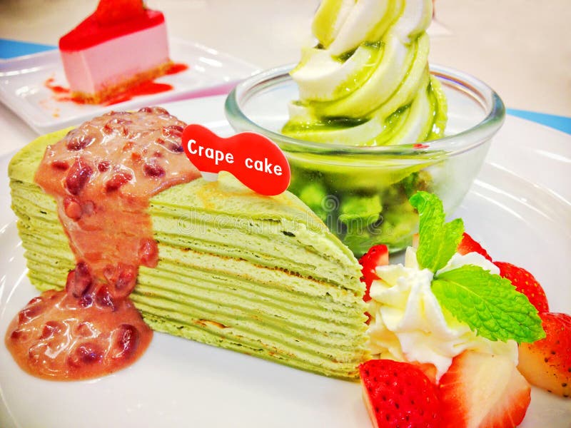 A Layer Crape Cake Green Tea Stock Image - Image of drink, delicious ...