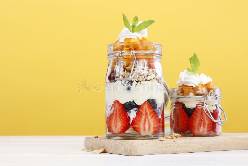 Layer Fruit Dessert in Glass Container. Summer Party Stock Image ...