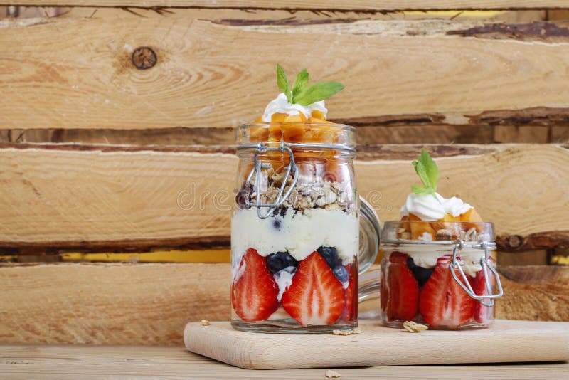 Layer Fruit Dessert in Glass Container Stock Image - Image of foam ...