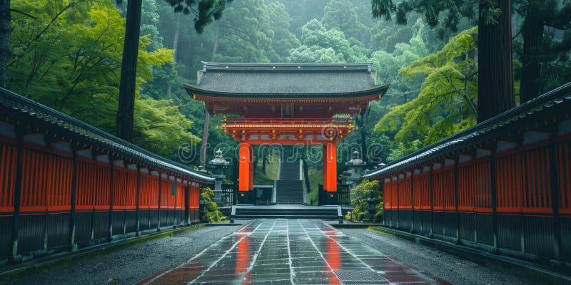Red Torii Gate Going Upstairs. Ai Generated Stock Image - Image of ...