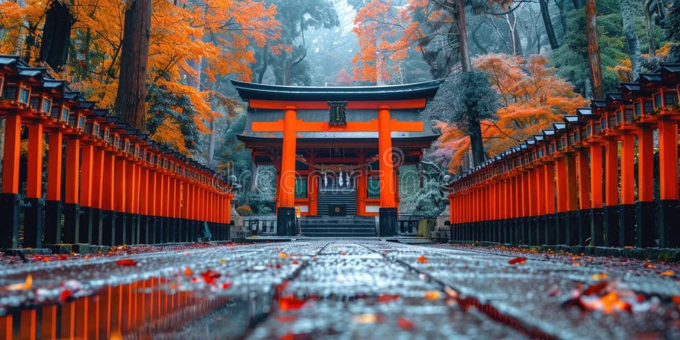 Red Torii Gate Going Upstairs. Ai Generated Stock Photo - Image of ...