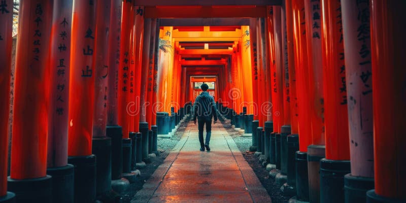 Red Torii Gate Going Upstairs. Ai Generated Stock Image - Image of ...
