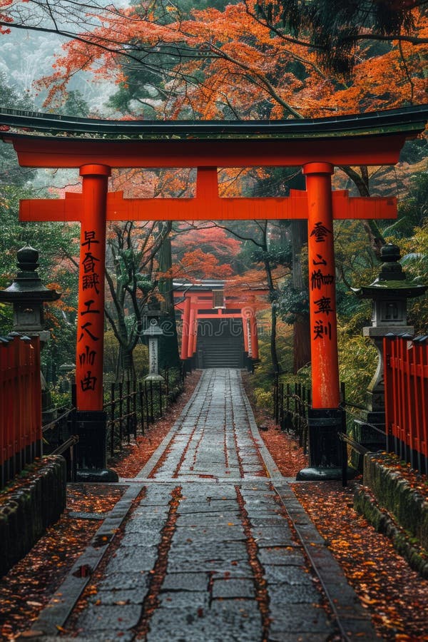 Red Torii Gate Going Upstairs. Ai Generated Stock Photo - Image of ...