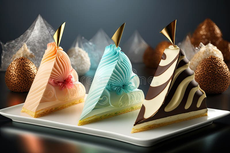 Layer Triangular Meringue Cake Confectionery with Different Flavors ...