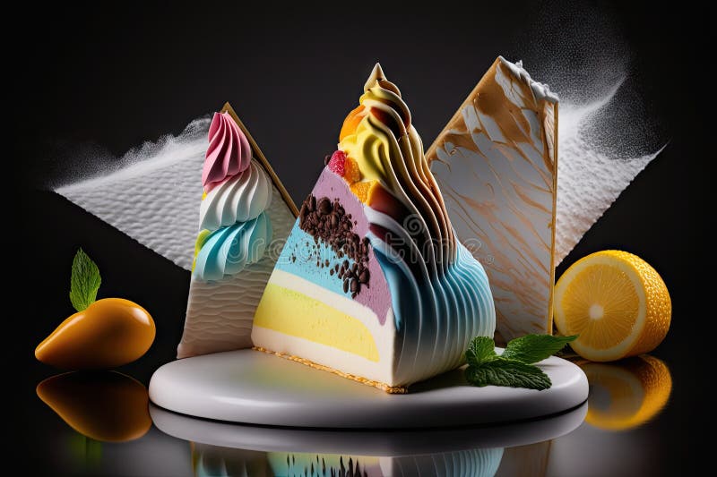Layer Triangular Meringue Cake Confectionery with Different Flavors ...