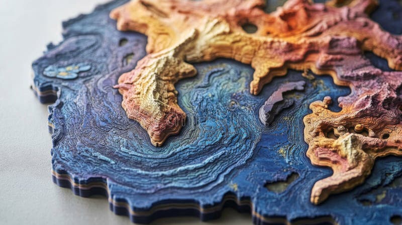 Layered Abstract Topographic Relief Map with Blue and Orange Hues Stock ...