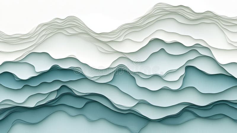 Layered Abstract Waves Resembling Topographic Lines in Muted Green and ...