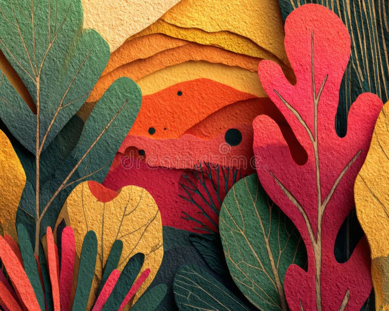 Layered Autumn Leaves Paper Craft Design Stock Illustration ...