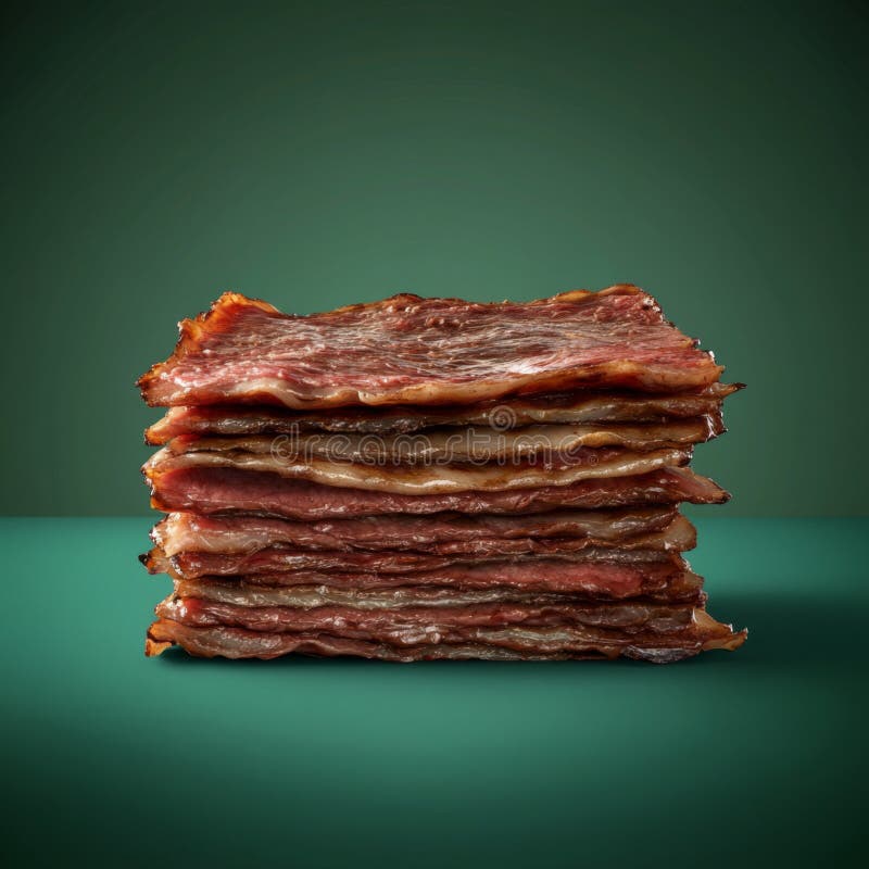 Layered Bacon Stack on Green Background Showcasing Crispy and Delicious ...