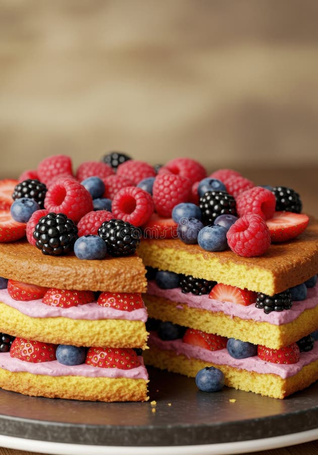 Layered Berry Cake with Cream Filling Stock Illustration - Illustration ...