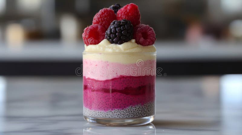 Layered Berry Chia Pudding Dessert in Glass Stock Illustration ...