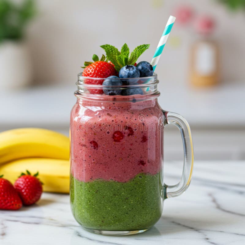 Layered Berry and Green Smoothie in Mason Jar Stock Illustration ...