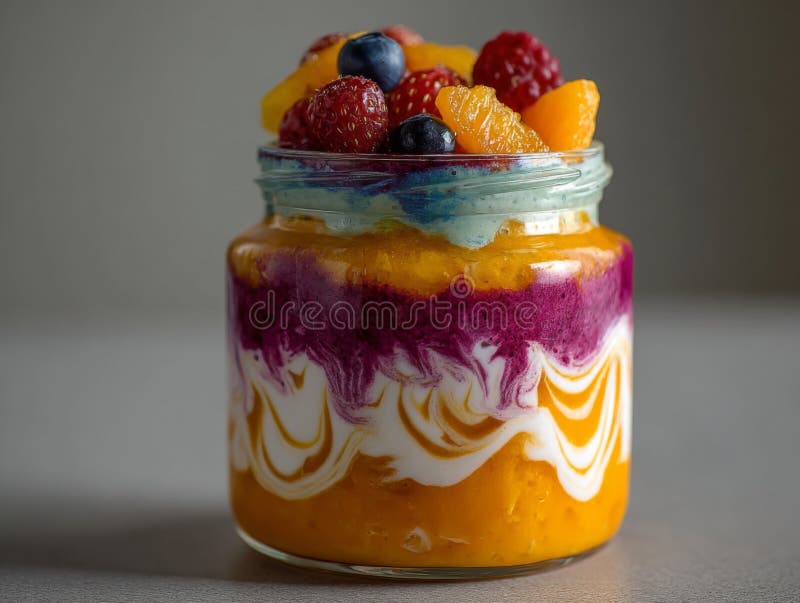 Layered Berry Mango Parfait in Glass Jar Stock Illustration ...